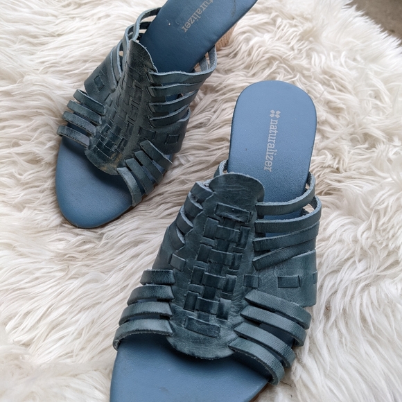 Naturalizer | Shoes | Naturalizer Blue Leather Wedge Sandals Size 75 ...